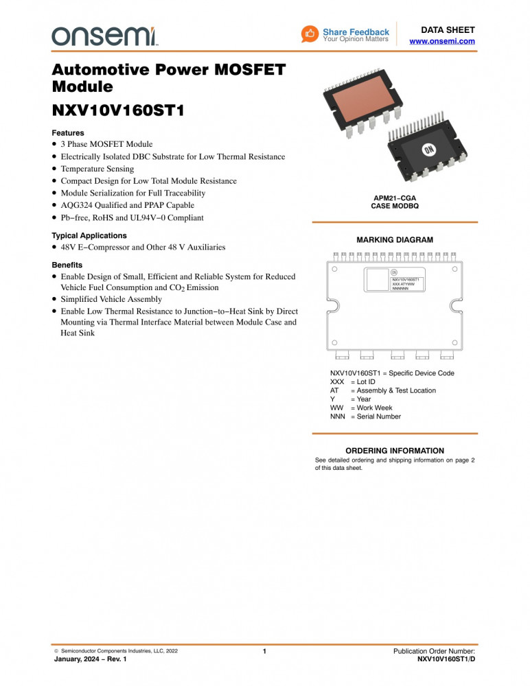 NXV10V160ST1 datasheet page 1