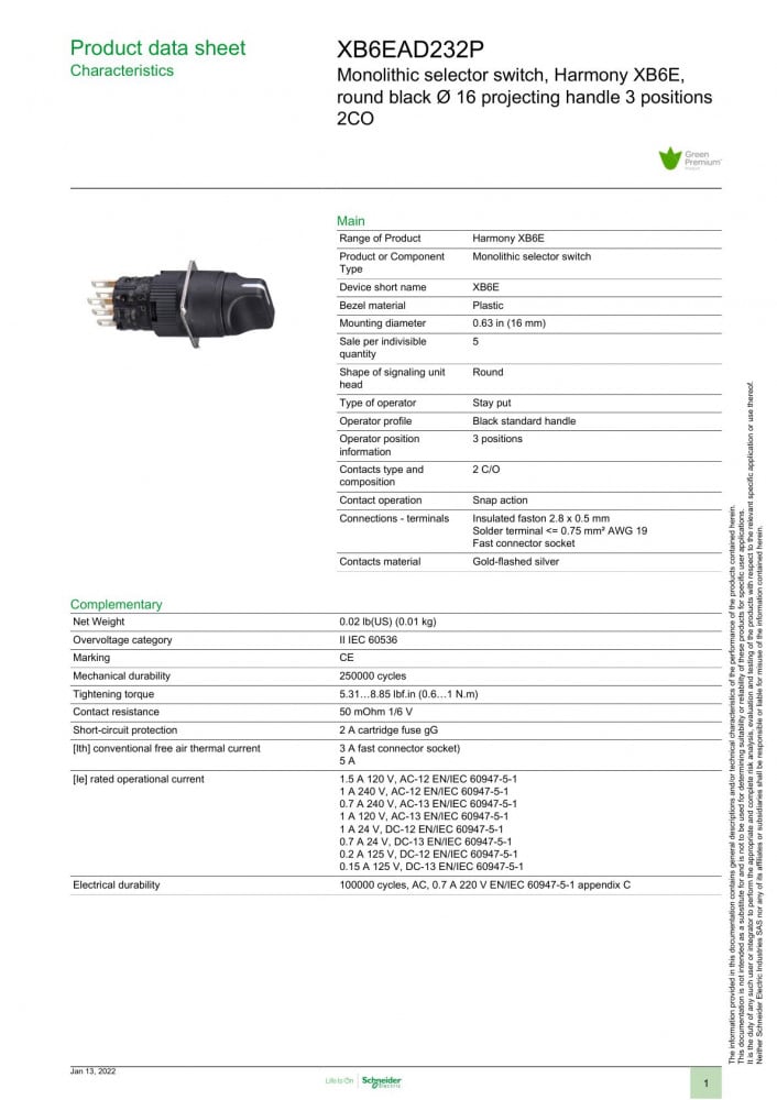 XB6EAD232P technical document page 1