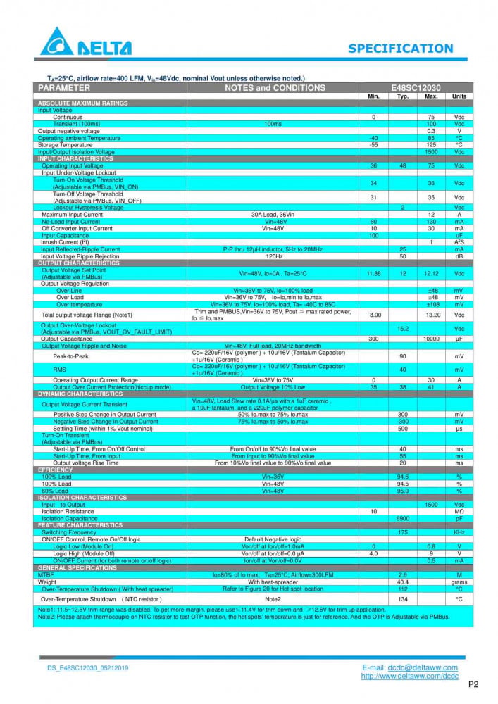 DELTA E48SC12030NRFH datasheet page 2