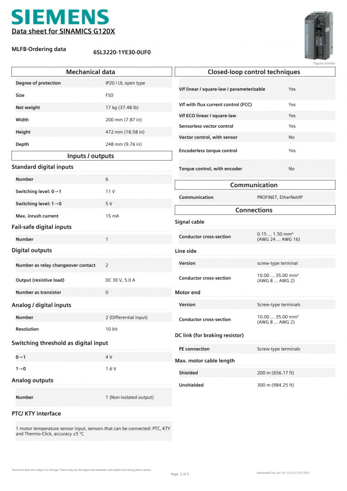 6SL32201YE300UF0 technical document page 2