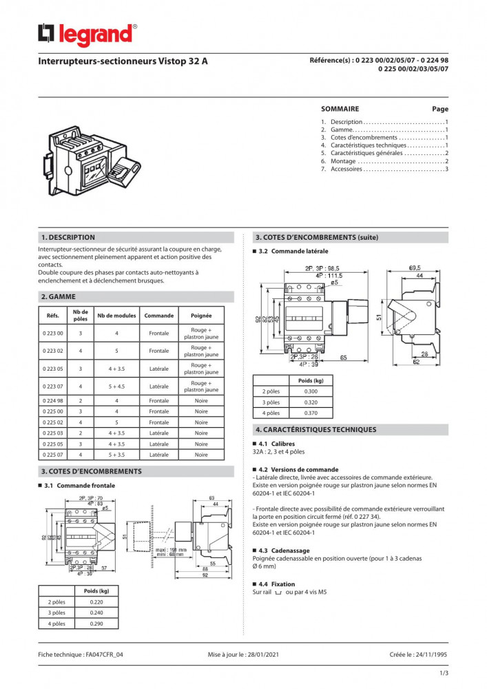 Legrand switch-disconnector technical document, page 1