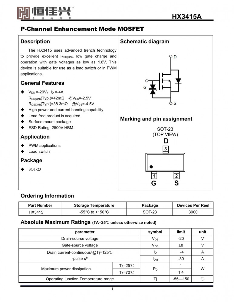 HX3415A datasheet page 1