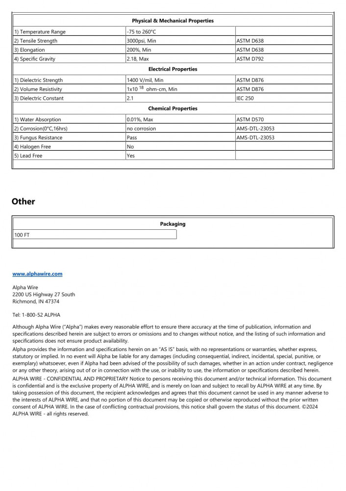 Alpha Wire TFT2002 NA005 technical document page 2