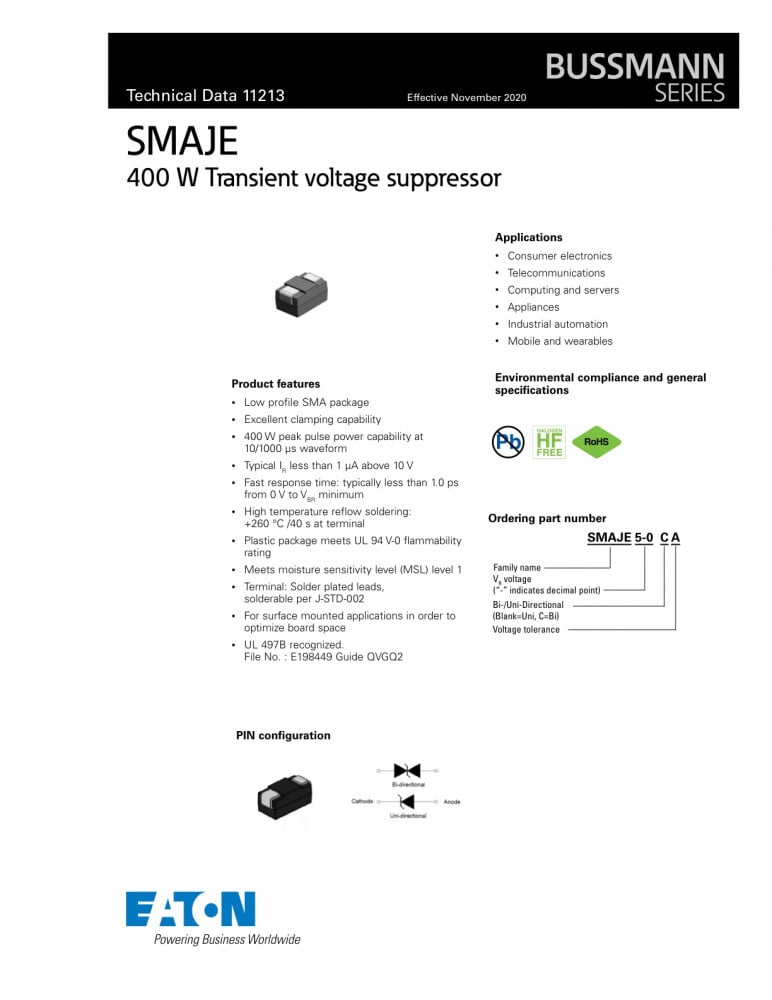 SMAJE15A datasheet page 1