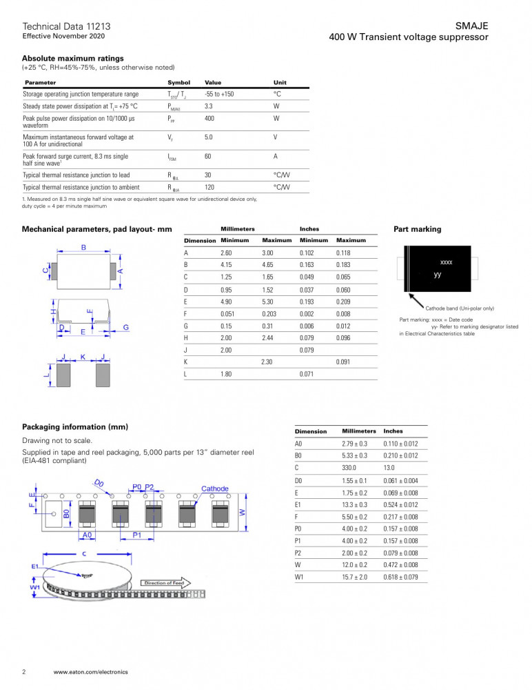 SMAJE15A datasheet page 2