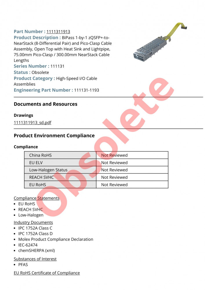 Molex Enhanced zQSFP+ NearStack to Pico-Clasp drawing page 1