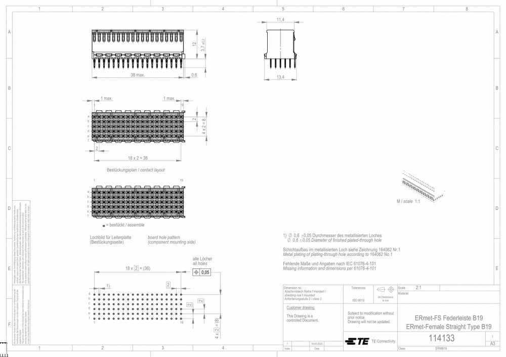 TE Connectivity ERNI 114133 ERmet-FS controlled drawing preview