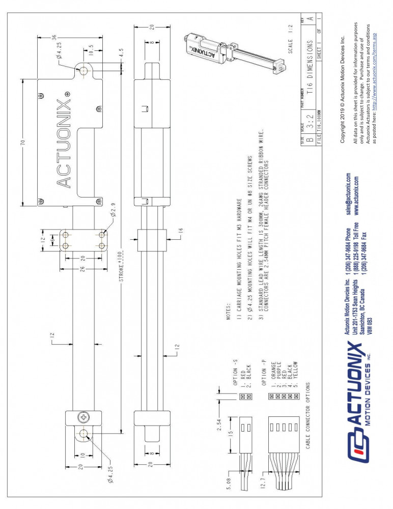 Actuonix T16 technical document, page image 3