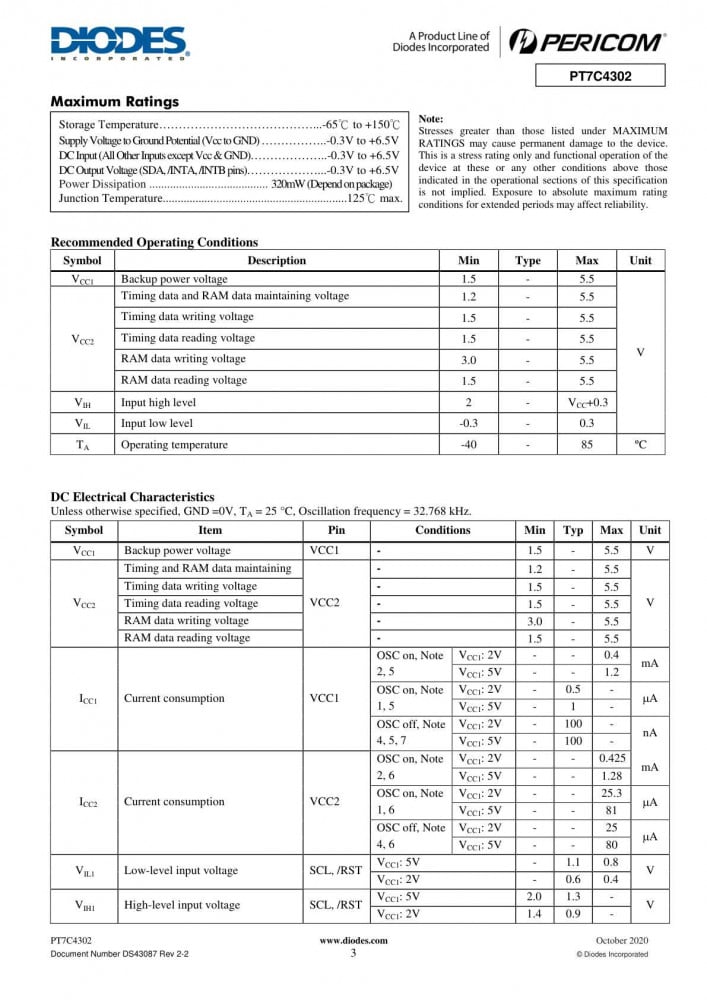 PT7C4302WEX datasheet page 3