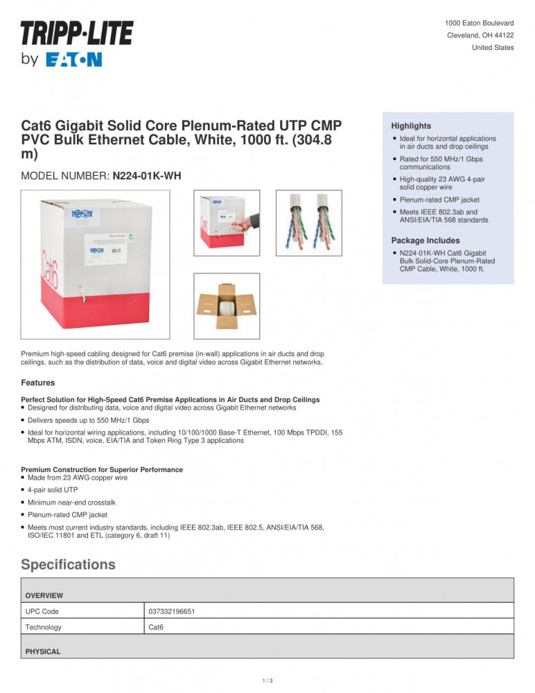 N224-01K-WH technical document page 1