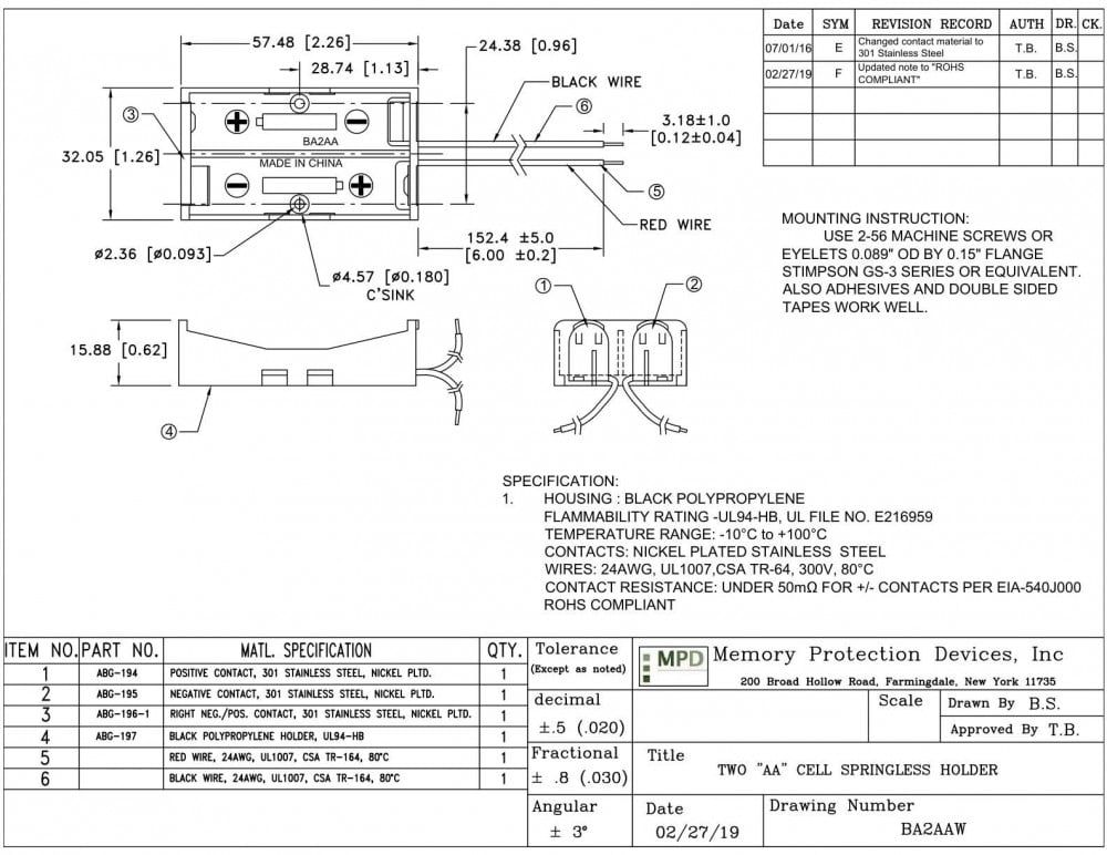 MPD BA2AAW technical drawing preview