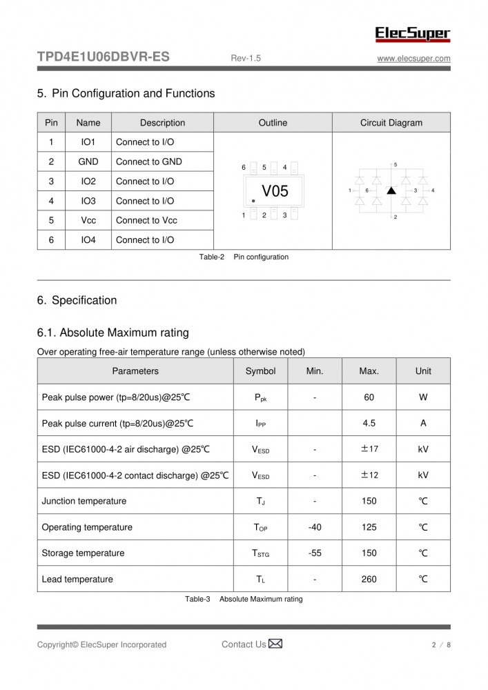TPD4E1U06DBVR-ES datasheet page 2