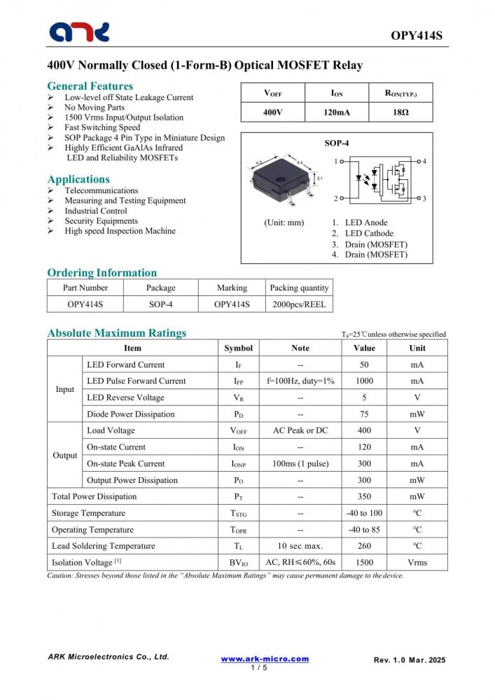 OPY414S datasheet page 1
