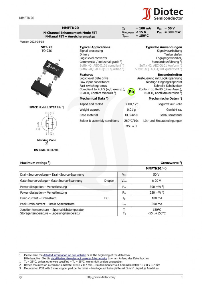 MMFTN20 datasheet page 1