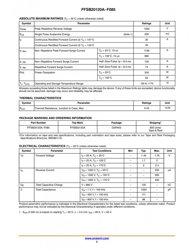 FFSB20120A-F085 datasheet page 2