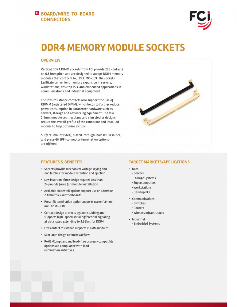 Amphenol DDR4 memory module socket technical document page 1