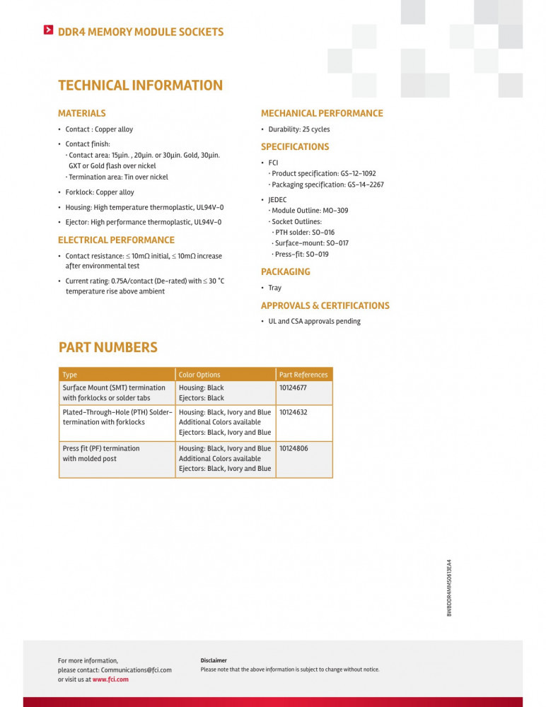 Amphenol DDR4 memory module socket technical document page 2