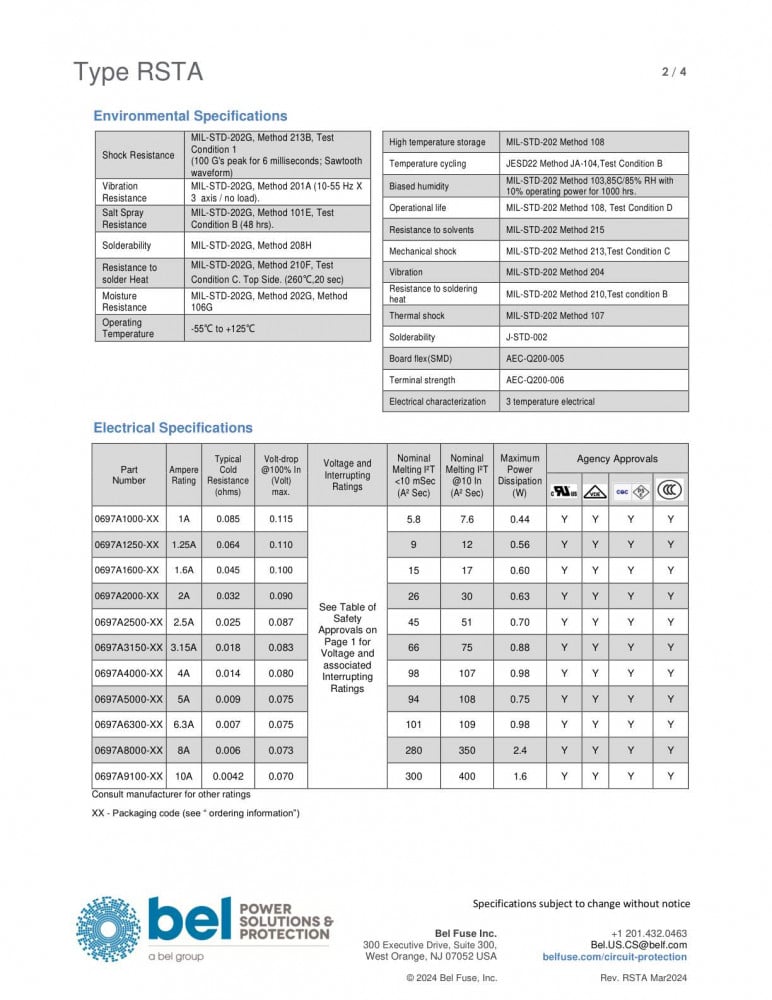 Bel Fuse RSTA datasheet page 2
