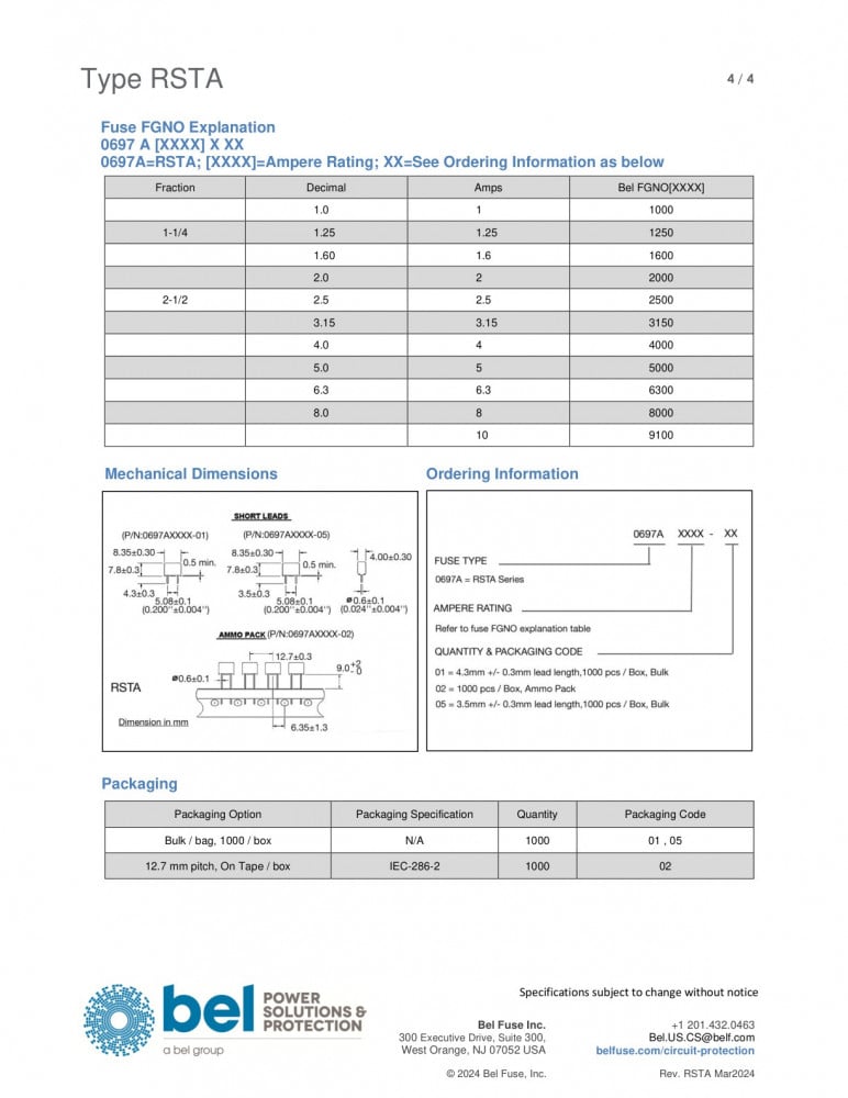 Bel Fuse RSTA datasheet page 4