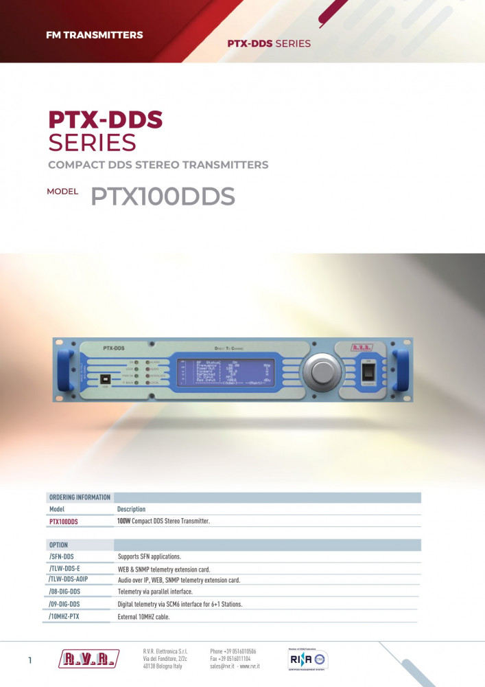 PTX100DDS technical document, page 1