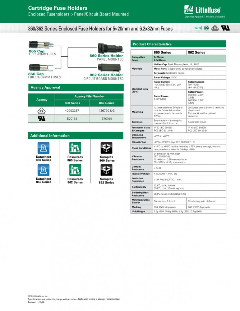 Littelfuse 860/862 Series fuse-holder documentation page 1