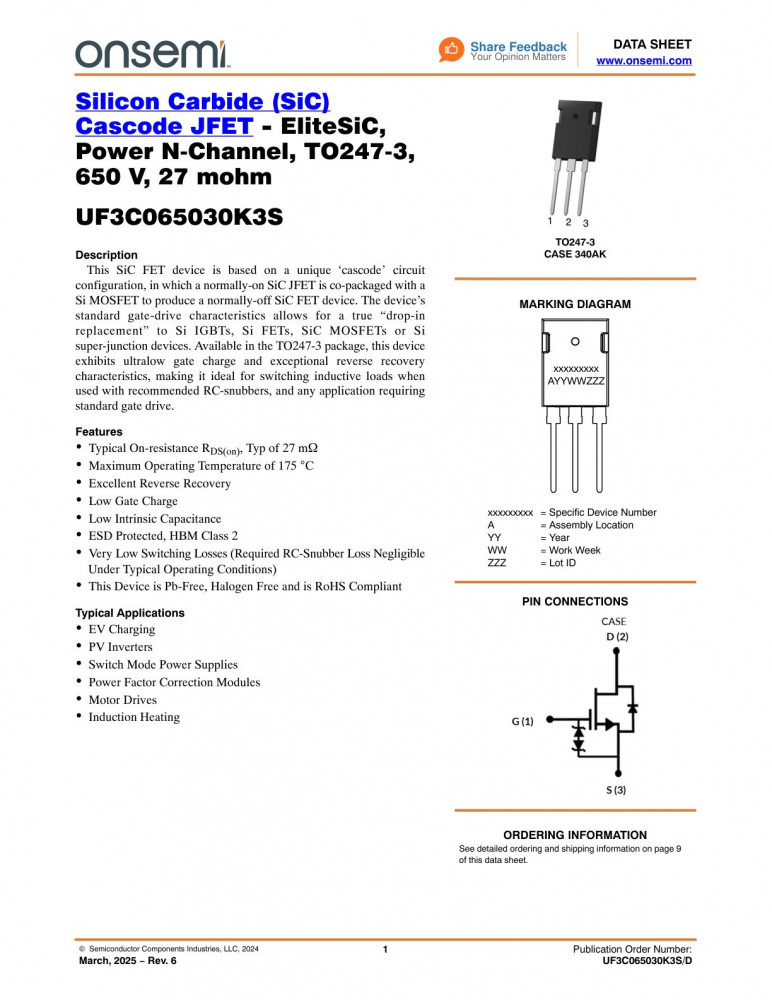 UF3C065030K3S datasheet page 1