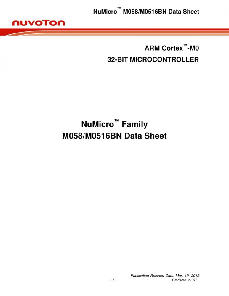 M058LBN datasheet page 1