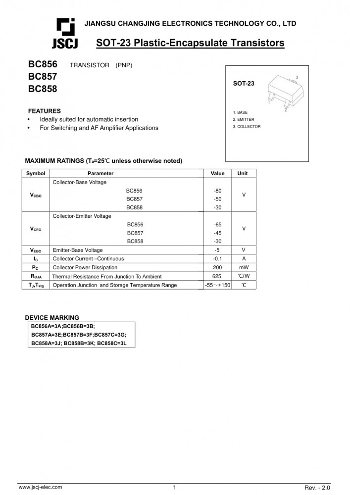 BC858 datasheet page 1