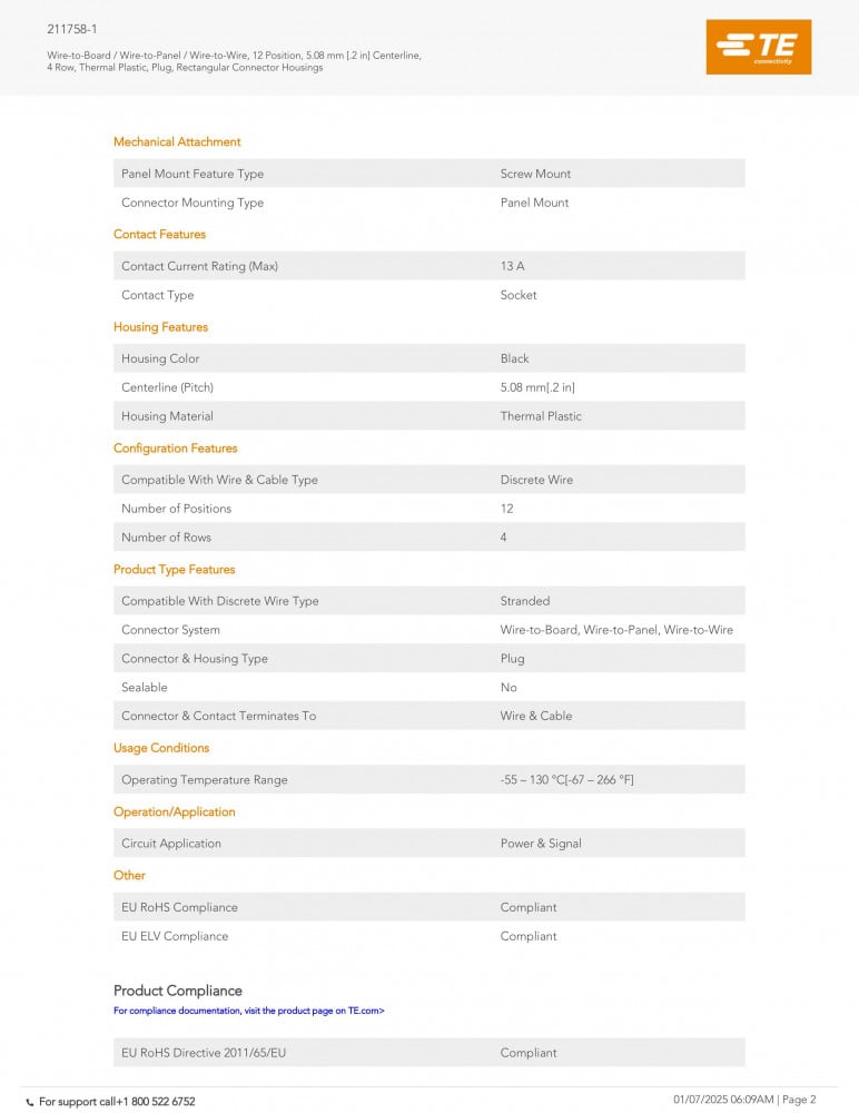 TE Connectivity 211758-1 technical drawing page 2