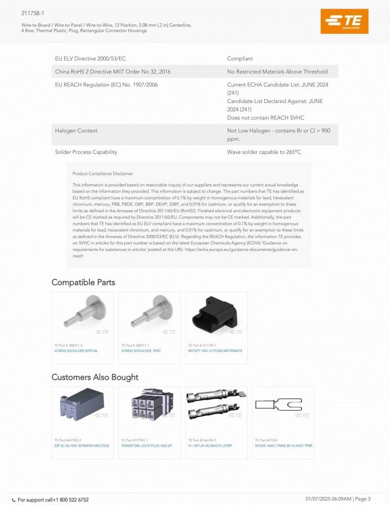 TE Connectivity 211758-1 technical drawing page 3
