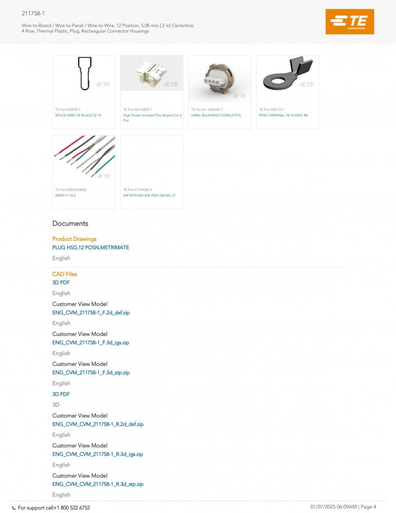 TE Connectivity 211758-1 technical drawing page 4