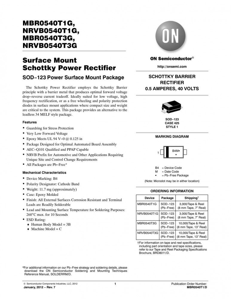 MBR0540T1G datasheet page 1
