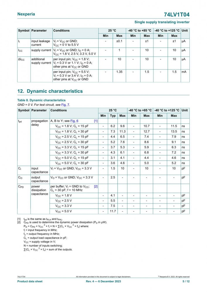 74LV1T04GWH datasheet page 5