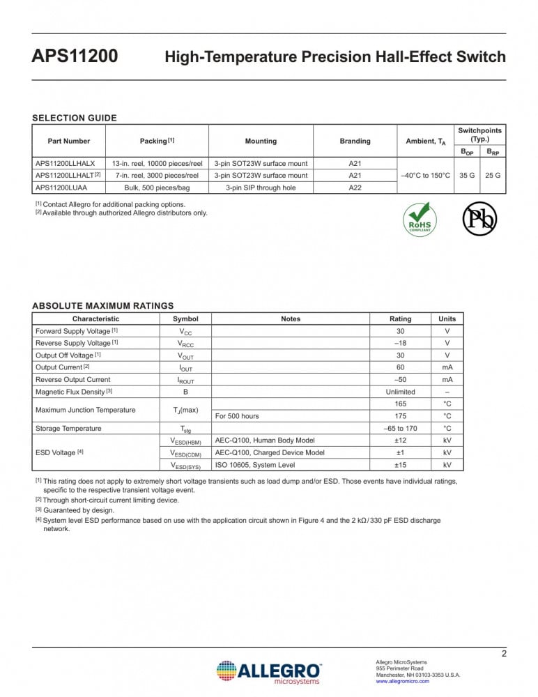 APS11200 datasheet page 2
