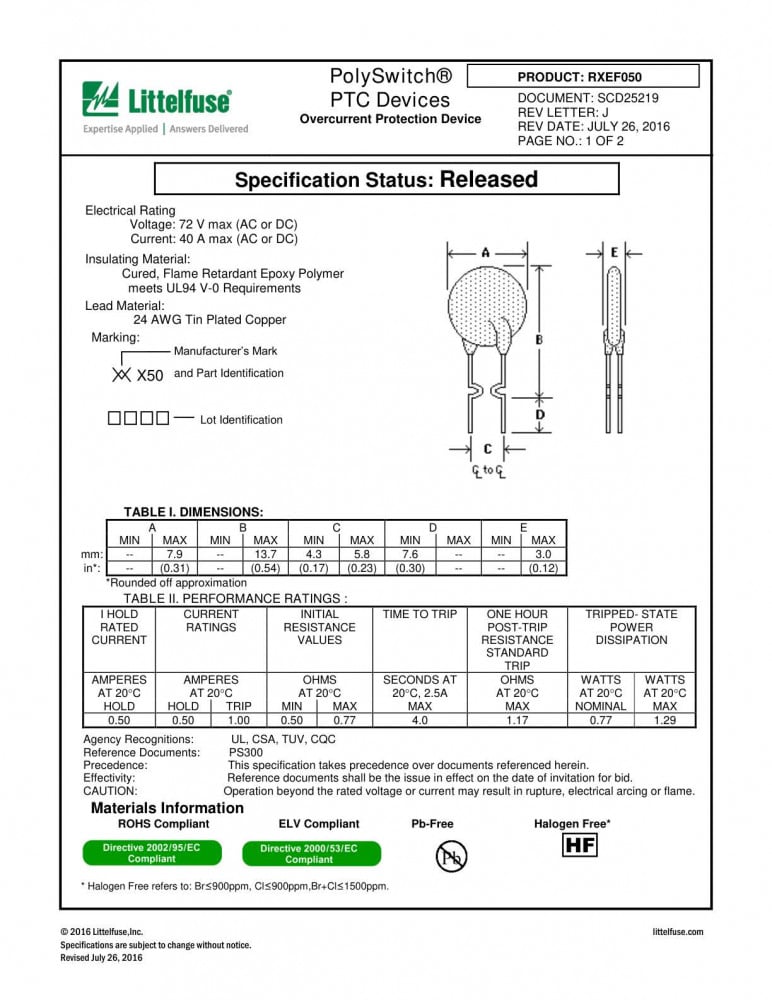 RXEF050-2 technical document page 1