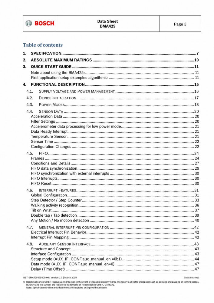BMA425 datasheet page 3