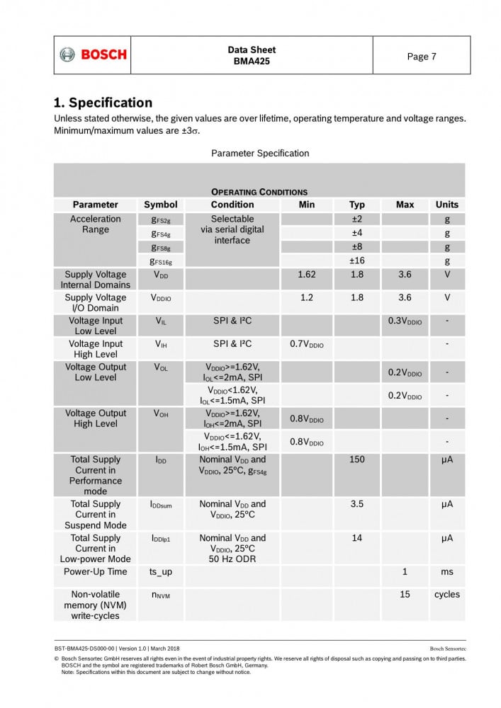 BMA425 datasheet page 7