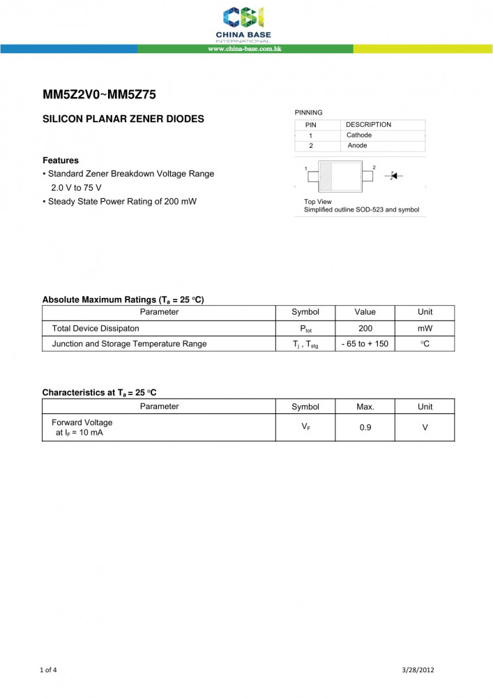 MM5Z10 datasheet page 1