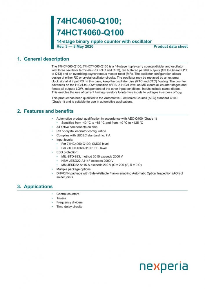 74HCT4060DB-Q100J datasheet page 1
