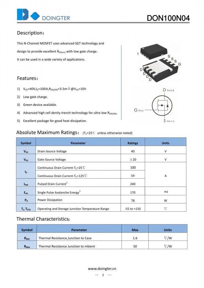 DON100N04 datasheet page 1