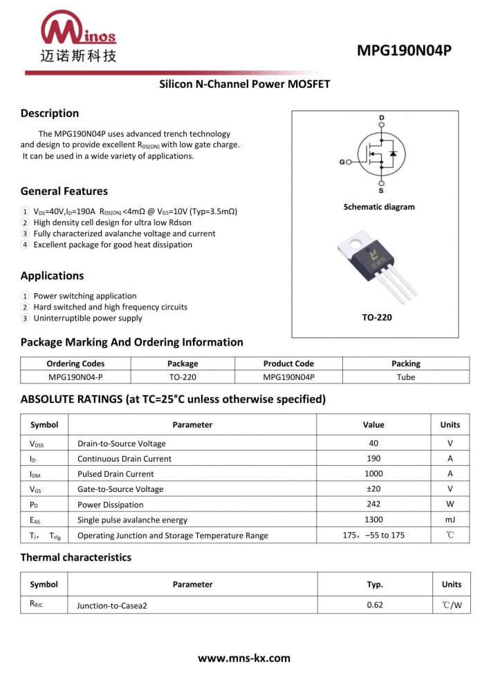 MPG190N04P datasheet page 1