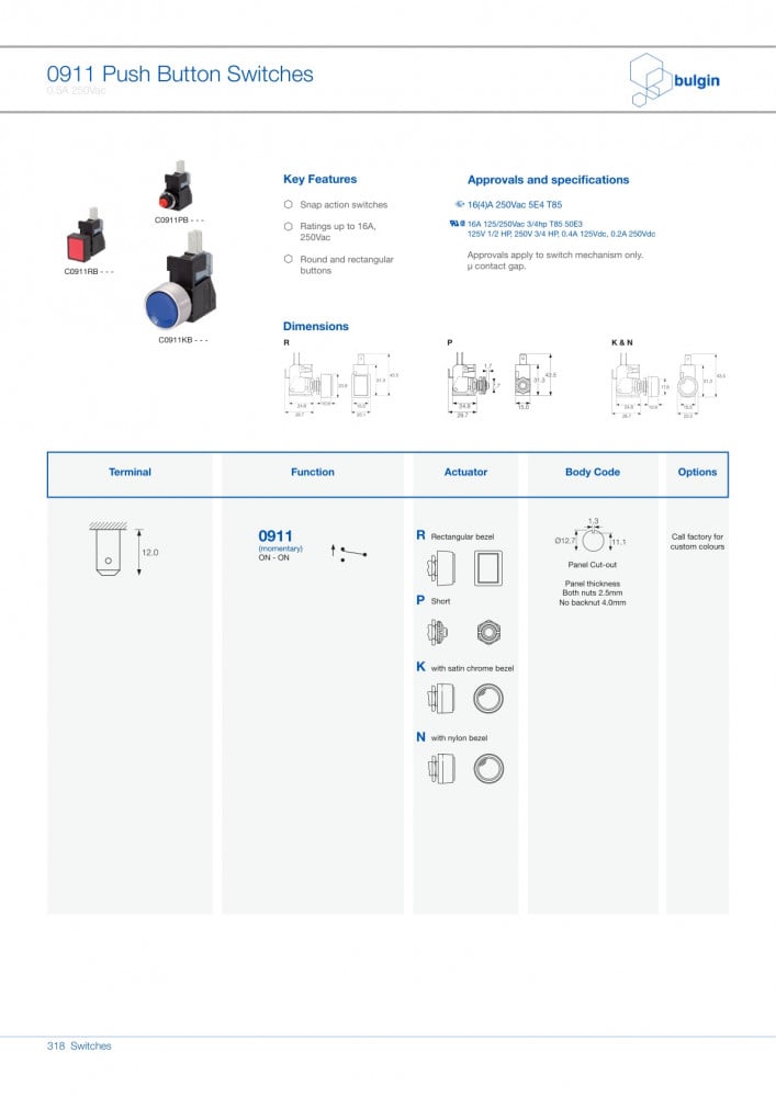Bulgin pushbutton switch datasheet page 9