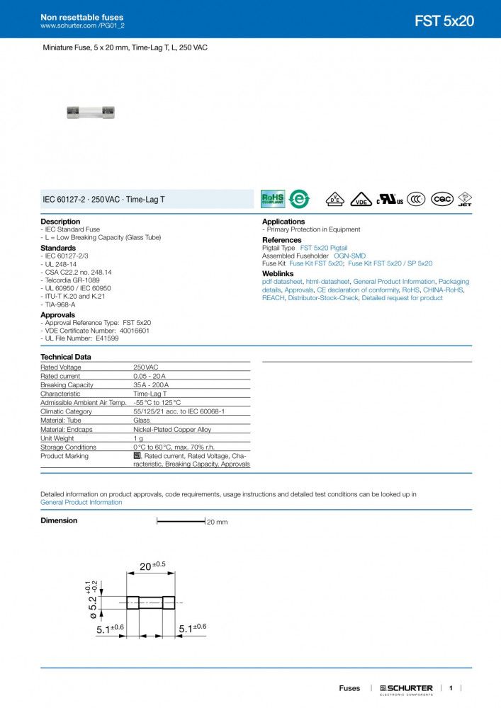 SCHURTER 0034.3122 technical document page 1