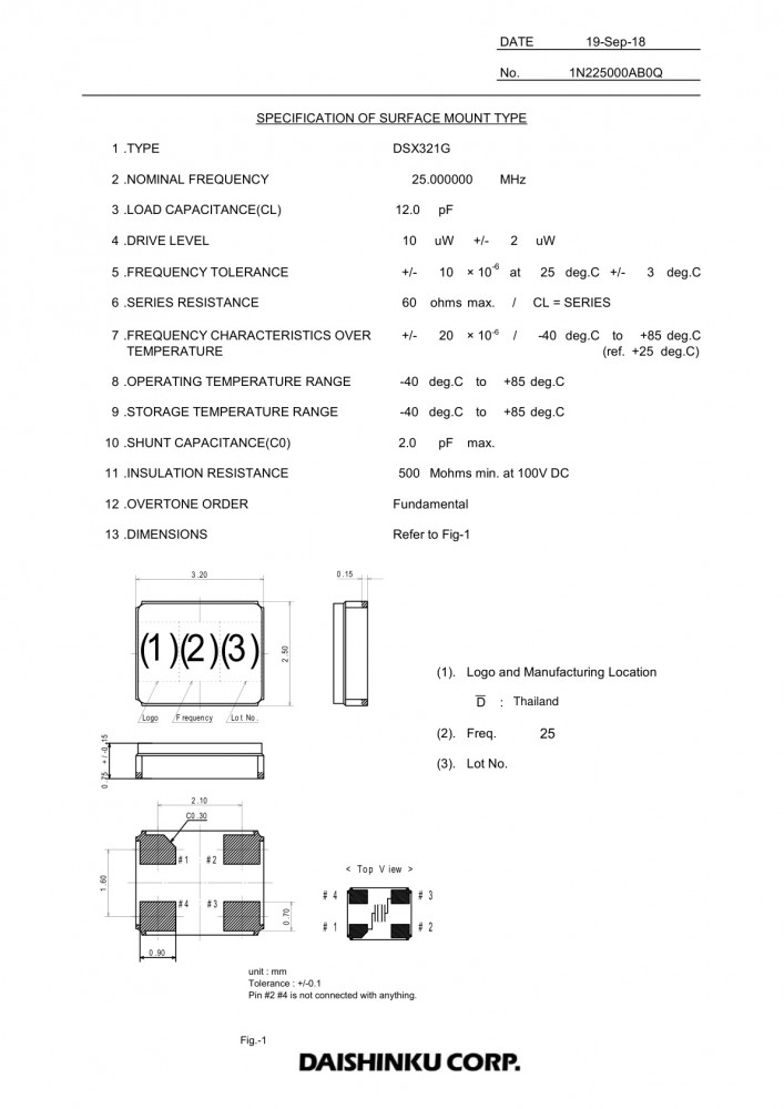 KDS 1N225000AB0Q DSX321G specification document
