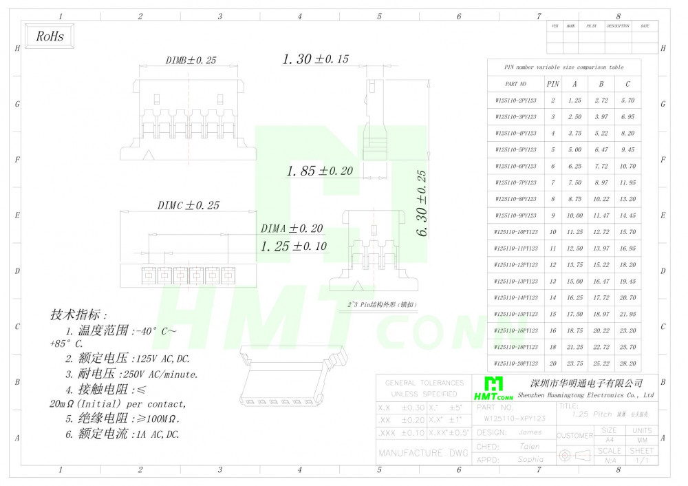 HMTCONN W125110-6PY123 technical document preview