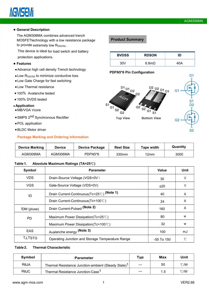 AGM306MA datasheet page 1