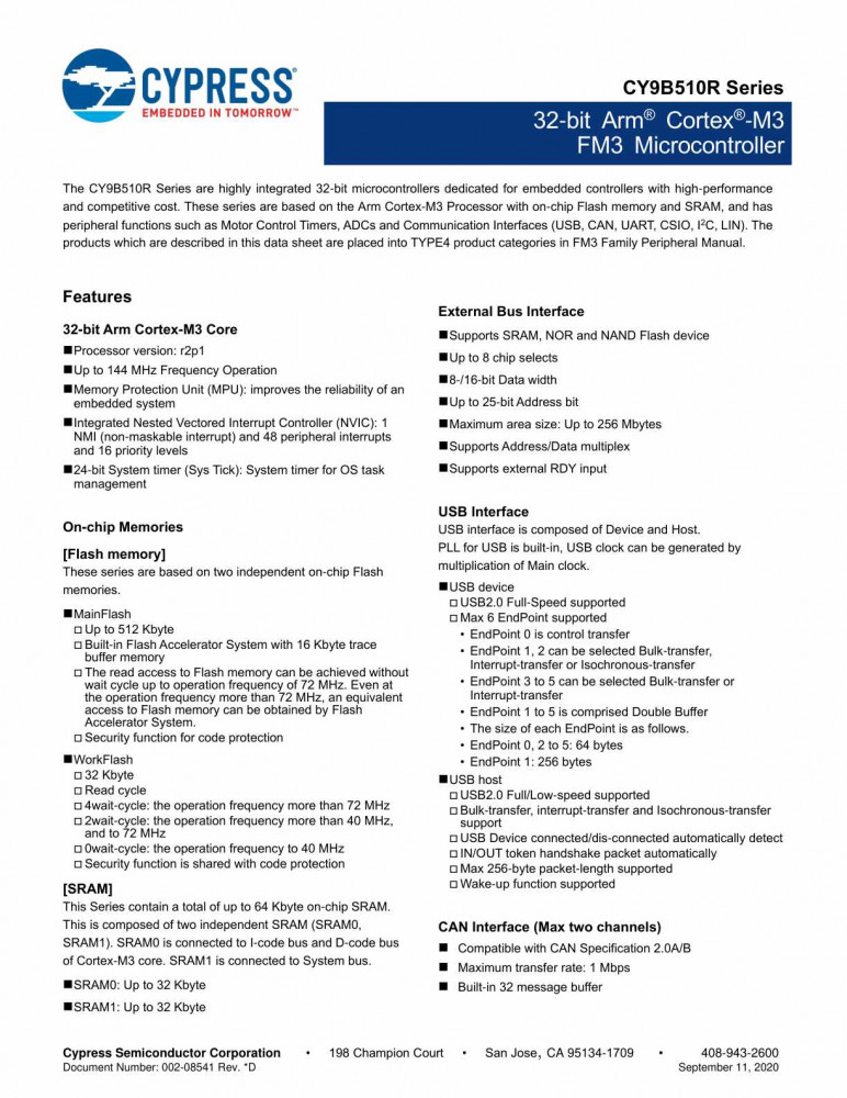 CY9BF516N series datasheet page 2