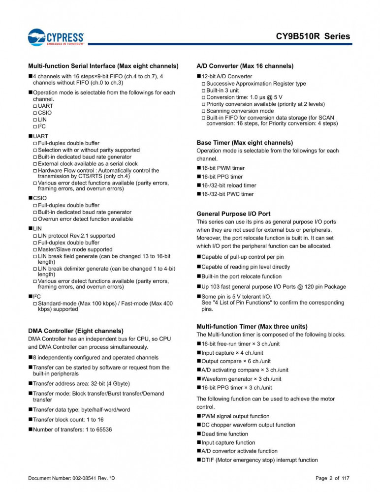 CY9BF516N series datasheet page 3