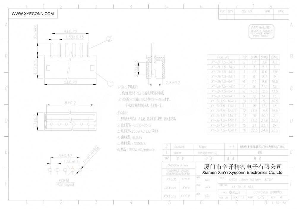 XY-ZH1.5-14A11 technical drawing preview