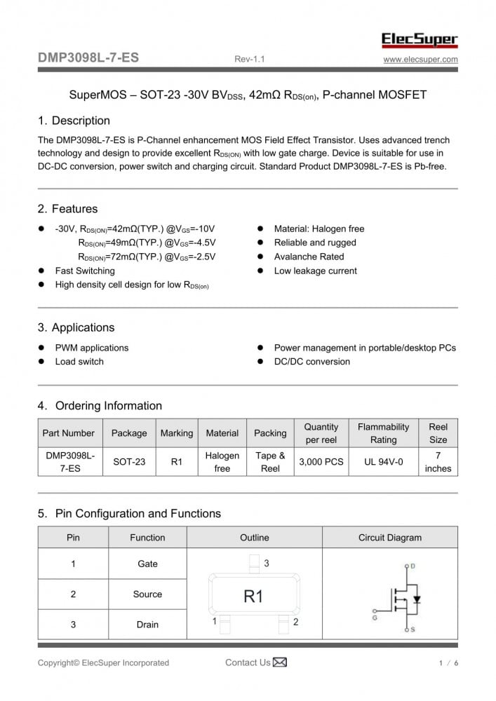 DMP3098L-7-ES datasheet page 1